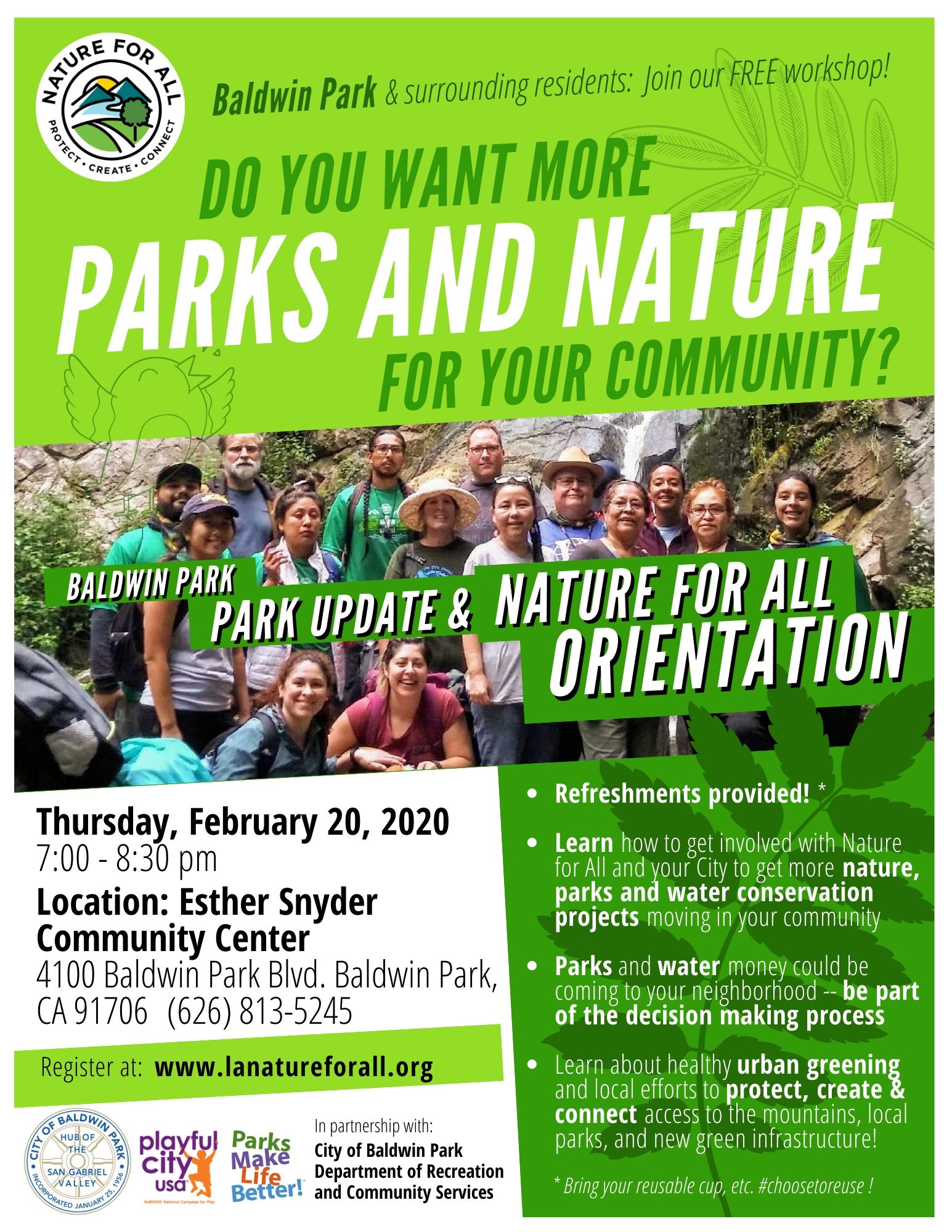 Upcoming Event: Baldwin Park Update and Leadership Orientation – Nature ...